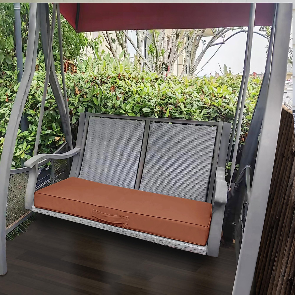 Faible Poisson Outdoor Bench Cushion and Replacement Cover, 60 x 18 Inch Waterproof Porch Swing Cushions with Handle and Anti-Slip Straps for Garden Patio Furniture