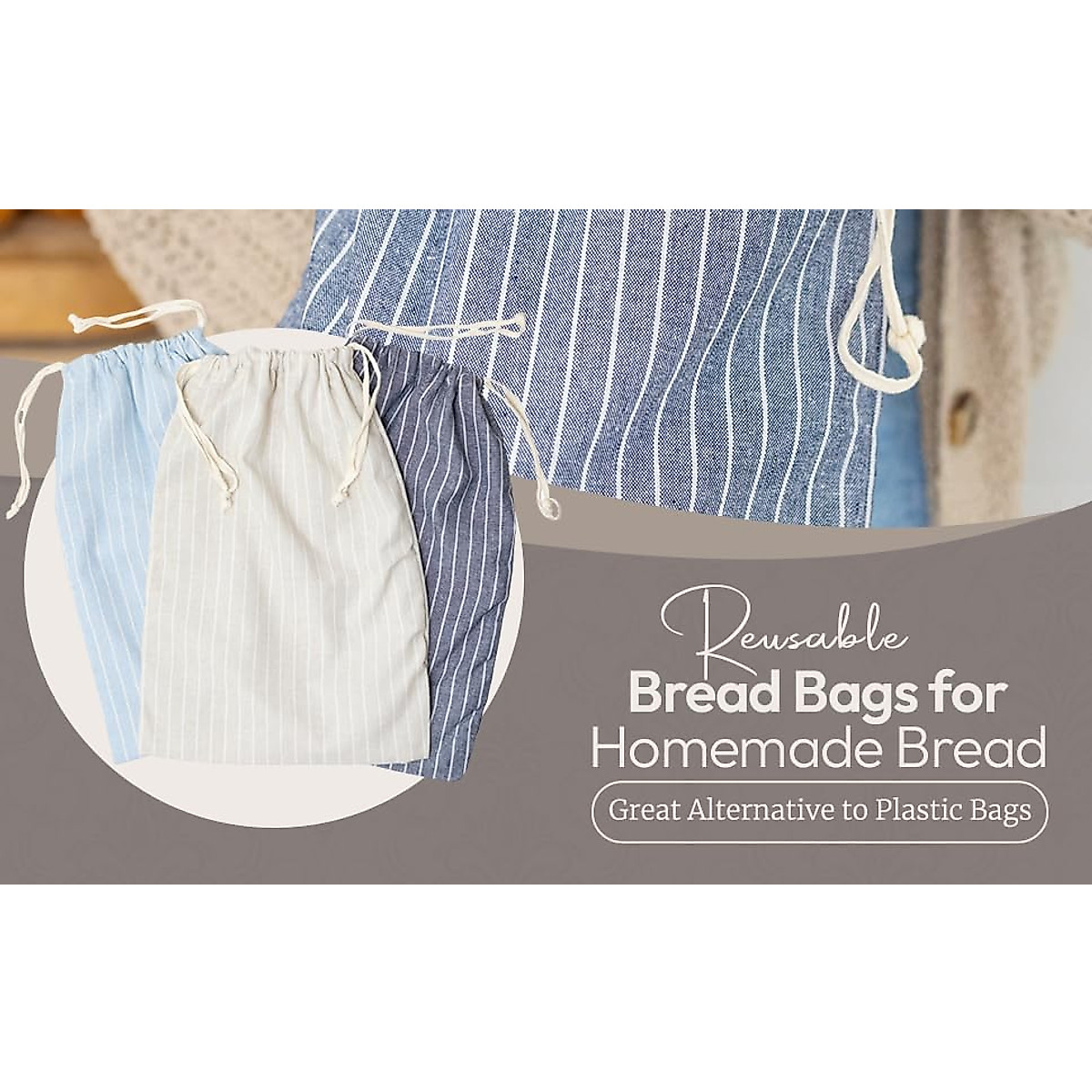 Reusable Bread Bags For Homemade Bread Sourdough 3 Pack XL 16.5 x 12 in Linen Bread Bags for Homemade Bread Storage, Lined Sourdough Bread Bags for Sourdough Rounds, Bread Storage For Homemade Bread
