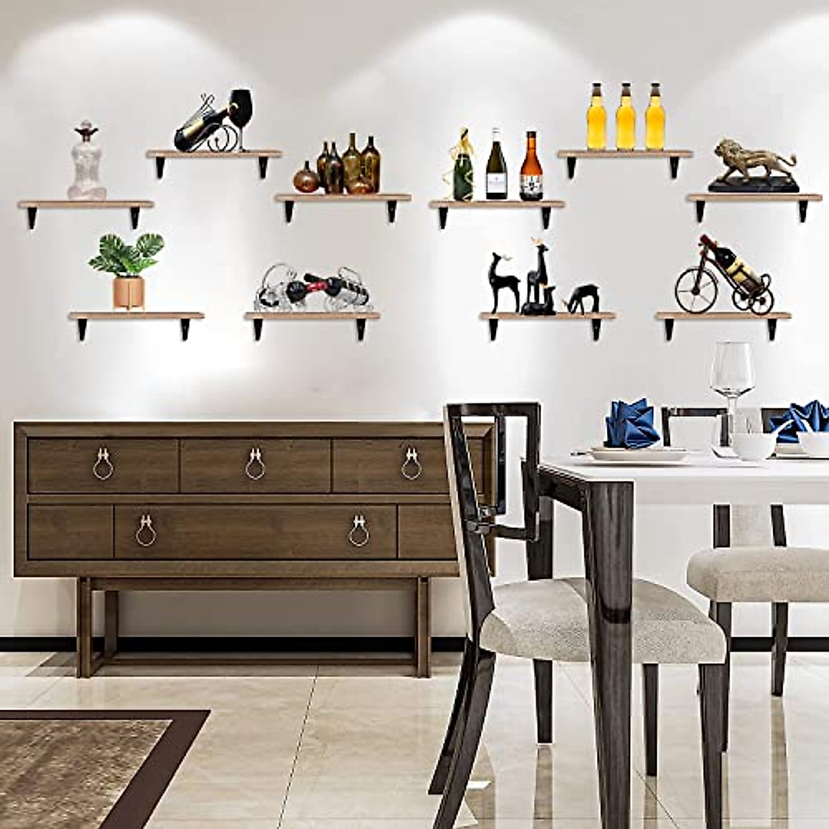 Floating Shelves Wall Mounted Set of 10,Rustic Wood Wall Shelves for Kitchen Decor, Hanging Shelving for Bathroom,Bedroom,Living Room,Laundry Room,Shelf for Plants, Books Office Display Shelves