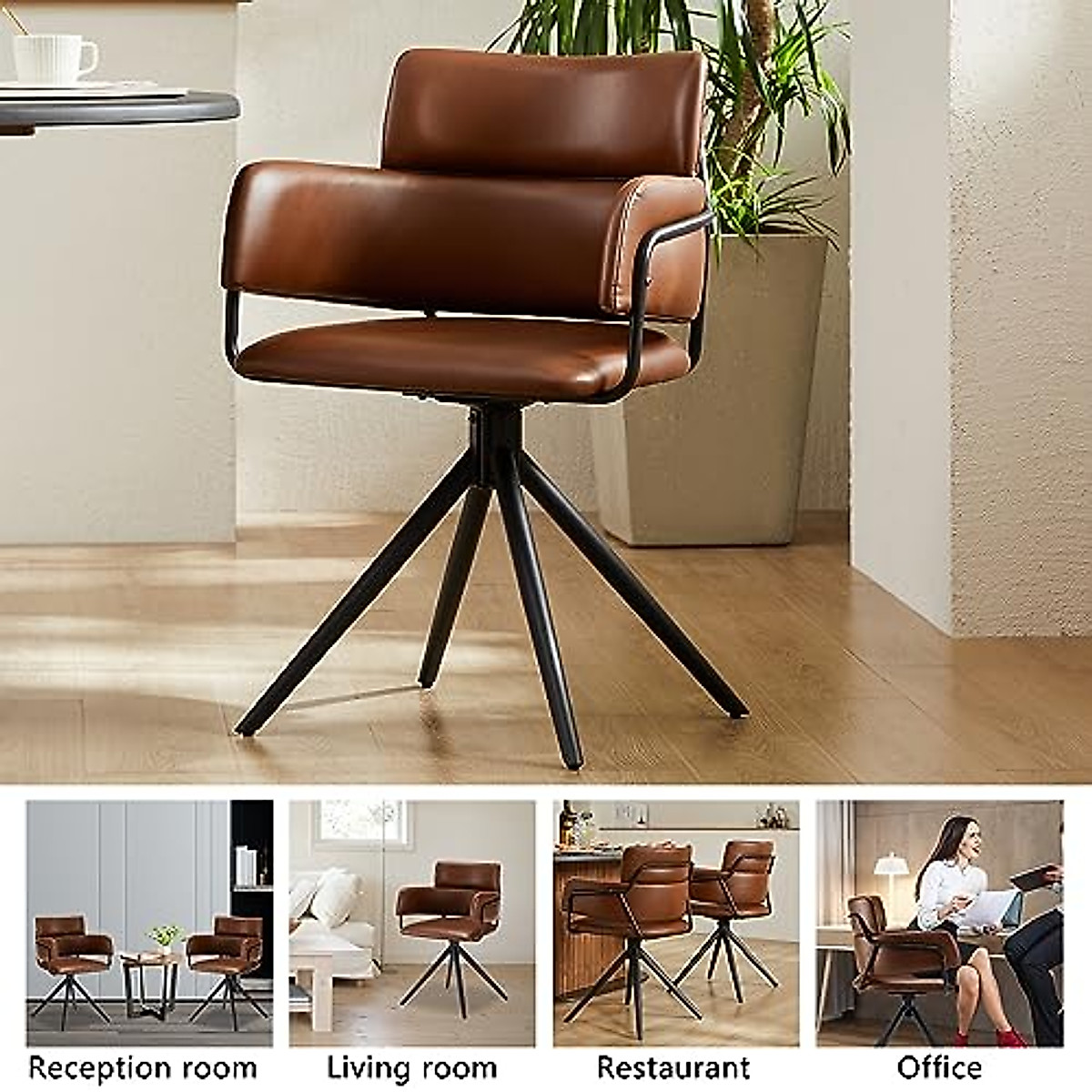 Purgreen Faux Leather Dining Room Chairs Set of 2,Mid Century Modern Mid-Back Accent Chair with Enhanced Black Legs - Upholstered Living Room Chair (Dark Brown, X-Leg)