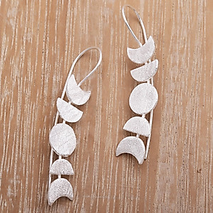 NOVICA Artisan Handmade Sterling Silver Drop Earrings Mooninspired from Bali No Stone Indonesia Modern [2 in L x 0.4 in W x 0.1 in D] ' Moon Time'