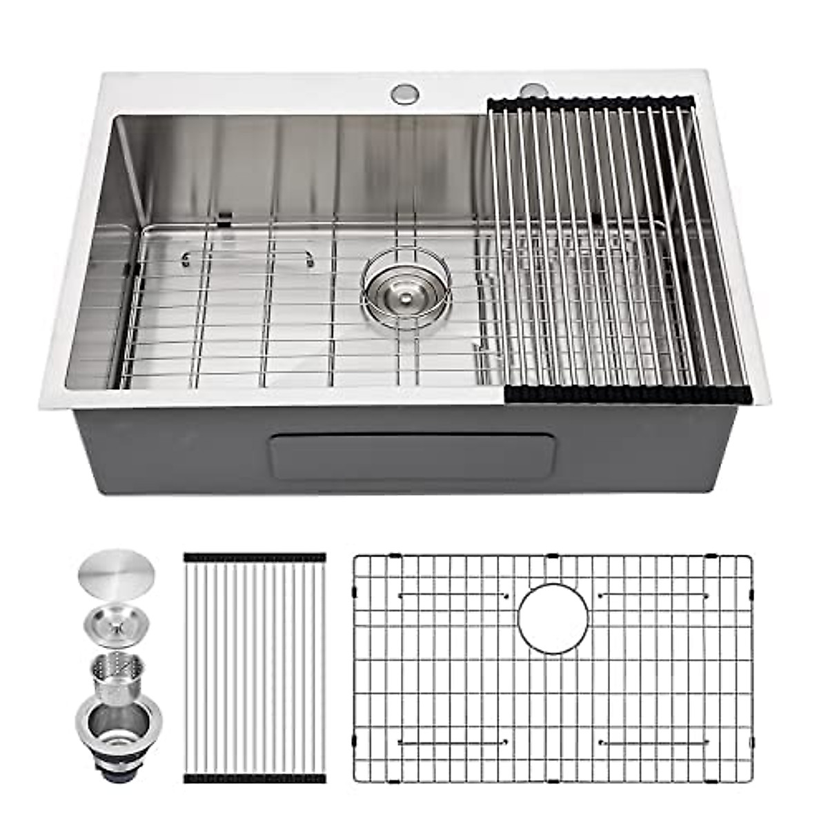 33 Kitchen Sink Drop In - Sarlai 33 x 22 Inch Kitchen Sink Topmount 16 Gauge Stainless Steel Deep Single Bowl Above Counter Kitchen Sinks Basin