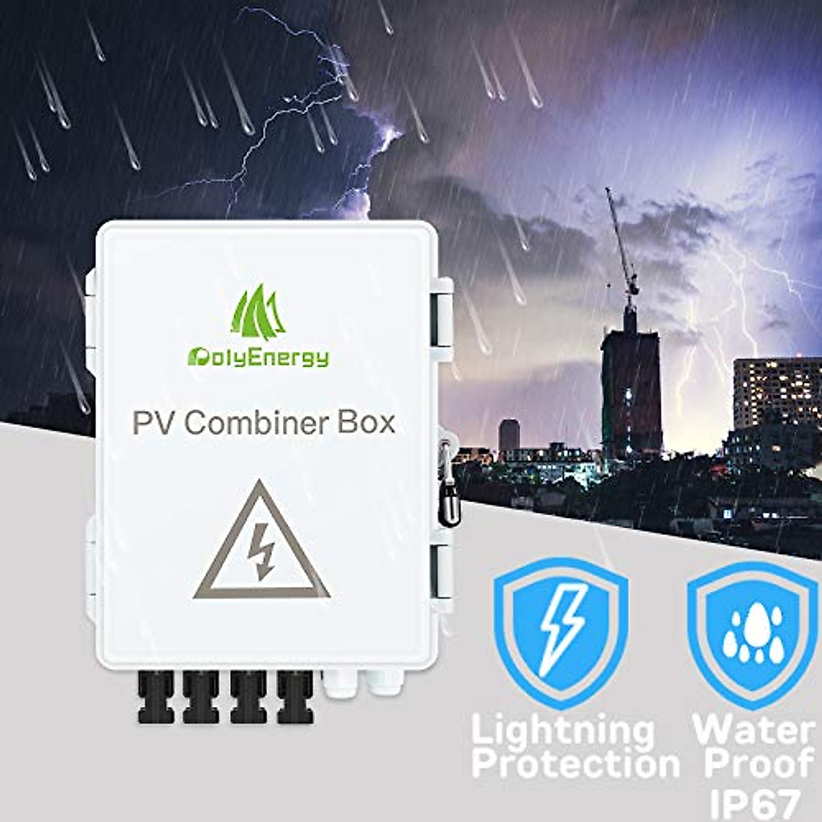 Solar Combiner Box PV Combiner Box 4 String With15A Rated Current Fuse Solar DC Breaker Lightning Arreste and Solar Connector for Solar Power Systems10AWG Solar Cable
