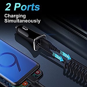 Android Type C Fast Car Charger for Samsung Galaxy S23 A14 A54 Z Fold 4 Z Flip 4 S22 Ultra A53 A13 A03s A32 A52 S21 FE S20,3.4A Fast Car Charging Cigarette Lighter Adapter with 3ft USB C Coiled Cable