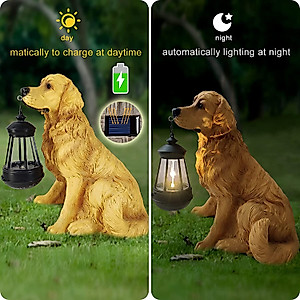 JeeKoudy Solar Outdoor Statues with Solar Led Lamp, Golden Retriever Statue Outdoor with Solar Led Home Garden Decoration Windproof Lamp Realistic Dog Decor