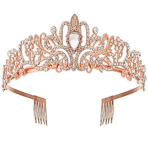 Sparkling Crystal Princess Tiaras for Women Crown Queen Fashion Headband for Wedding Birthday Bride Bridal Prom Party Valentines Mothers Day Gifts Rose Gold