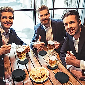 MAPRIAL 24 Pieces Slate Coasters, 4 Inch Round Coasters for Drinks Rustic Coasters Set Black Stone Coasters Bulk with Anti-Scratch Backing for Bar, Housewarming Gifts, DIY, Home Decor, Table, Cup