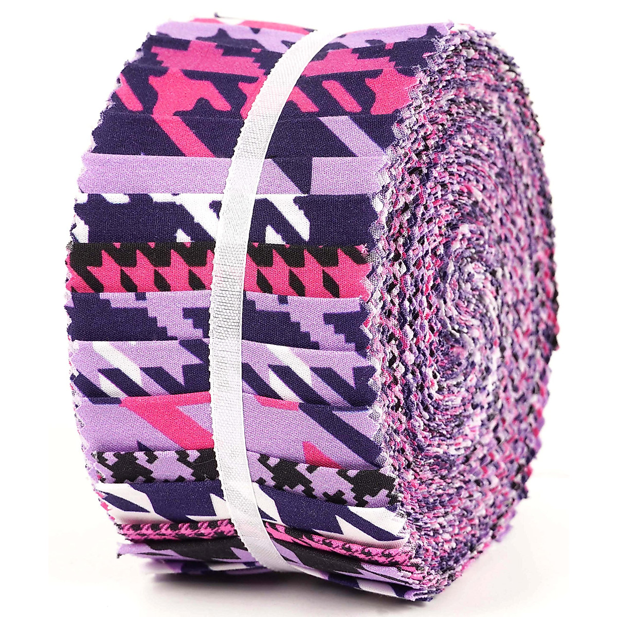 Soimoi 40Pcs Houndstooth Print Cotton Precut Fabrics for Quilting Craft Strips 2.5x42inches Jelly Roll - Purple & Pink