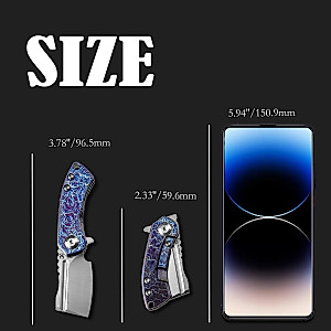 KANSEPT Pocket Knives Mini Korvid Cleaver Mini Pocket Knife for Men Stain S35VN Blade Lightning Strike Anodized Titanium Handle,EDC Folding Knife, Flipper for Everyday Carry K3030A8