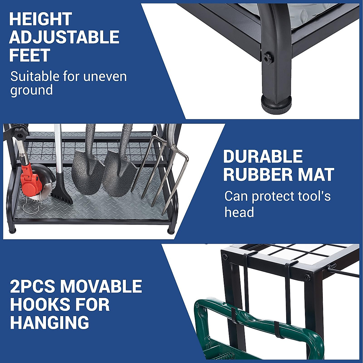 Garden Tool Organizer for Garage, Garden Tool Rack, Yard Tool Storage, Tool Organizers and Storage, Garden Tool Stand up to 55 Long-Handled Tools, for Garage, Shed, Outdoor, Black