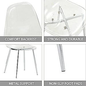 SSLine Modern Acrylic Dining Chairs Set of 4 Chic Elegant Dinner Chair with Silver Metal Base Comfortable Clear Plastic Shell Accent Side Chairs for Kitchen Dining Room Living Room Restaurant