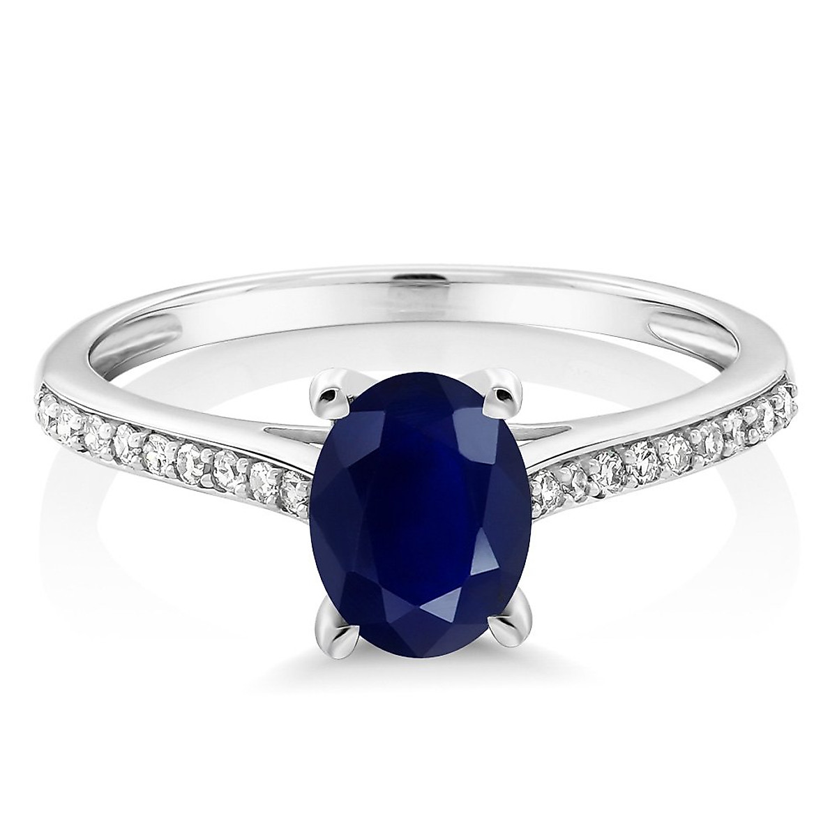 Gem Stone King 10K White Gold Gemstone Birthstone and White Diamond Engagement Ring | Oval 8X6MM | Wedding Anniversary Promise Ring For Women | Available In Size 5, 6, 7, 8, 9