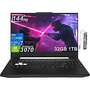 ASUS TUF Dash F15 Gaming Laptop (15.6" 144Hz, Geforce RTX 3070 8GB (Beat RTX 4060), 32GB DDR5 RAM, 1TB PCle SSD, Intel 12th Gen i7-12650H), Thunderbolt 4, Backlit KB, IST Hub, Win 11 Home, Black