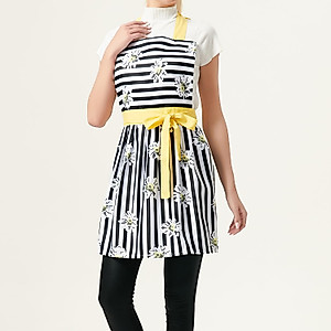 Lovely Comfortable Claccic Black Stripe and Fashion Daisy Skirt Kitchen Women Apron for Ladies Girls Wife Daughter (Yellow)