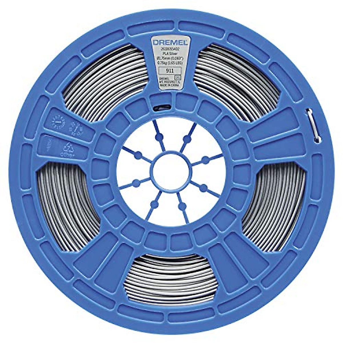 Dremel DigiLab PLA-SIL-01 3D Printer Filament, 1.75 mm Diameter, 0.75 kg Spool Weight, Color Silver, RFID Enabled, New Formula and 50 Percent More per Spool