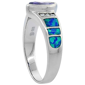 Sterling Silver Marquise Amethyst CZ Synthetic Opal Ring for Women 1/4 inch size 6