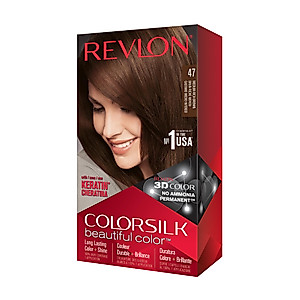 Revlon Permanent Hair Color, Permanent Hair Dye, Colorsilk with 100% Gray Coverage, Ammonia-Free, Keratin and Amino Acids, 47 Medium Rich Brown, 4.4 Oz (Pack of 1)