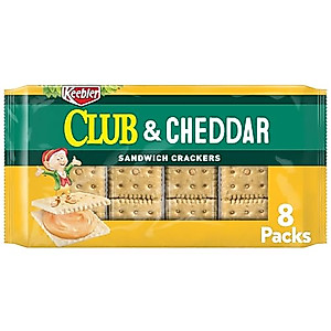 Keebler Sandwich Crackers, Single Serve Snack Crackers, Lunch Snacks, Club and Cheddar, 11oz Tray (8 Packs)