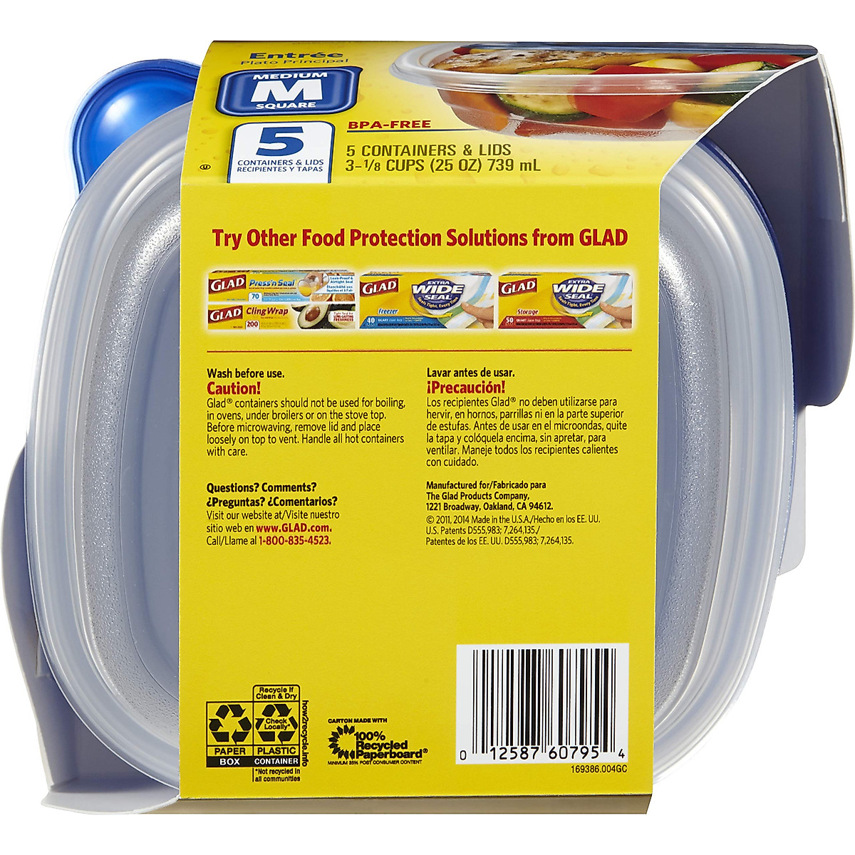 Glad Medium Square Food Storage Containers for Everyday Use | Medium Square Food Storage Containers Hold up to 25 Ounces of Food (25 Oz) |5 Count, Standard Food Containers