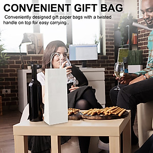 MT Products 5.25" x 3.25" x 13.13" White Kraft Paper Wine Bags with Handles - Gift Shopping Bags with handles (Pack of 12)