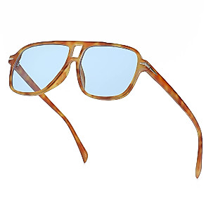 Gleyemor Retro Sunglasses for Men Women Vintage 70s Plastic Square Aviator Sunglasses (Hawksbill Yellow/Blue)