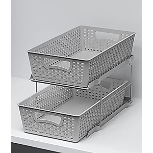 SimpleHouseware 2 Tier Bathroom Organizer Tray Pull-Out Sliding Drawer/Under-Sink Storage, Grey