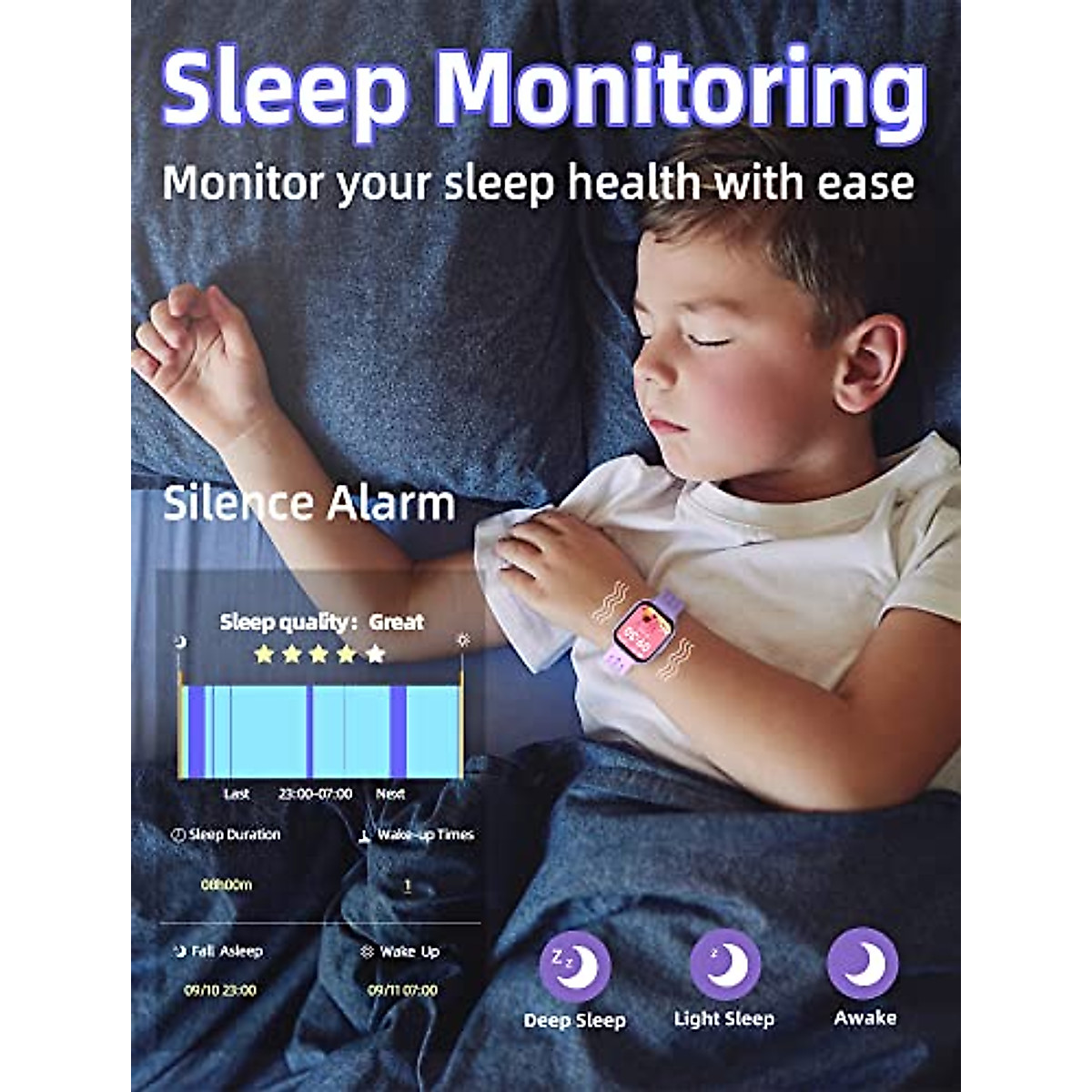 Kids Smart Watch for Boys Girls,IP68 Waterproof Kids Fitness Activity Tracker Watch,Heart Rate Sleep Monitor,8 Sport Modes, Pedometers, Calories Counter, Alarm Clock, Kids Gifts for Teens 6+ (Black)