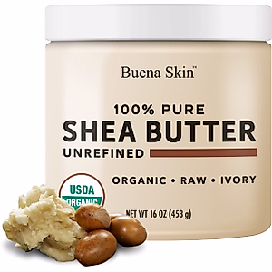 PURE Shea Butter - Raw African Organic Grade A Ivory Unrefined, Cold-Pressed - Great To Use Alone or DIY Body Butters, Lotions, Soaps, Eczema & Stretch Mark Products, From Ghana - By Buena Skin 16 oz