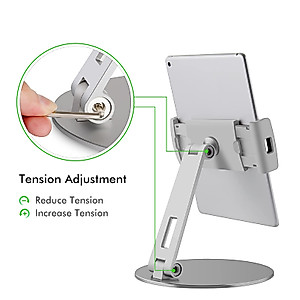 Viozon Tablet Stand and Holders with Adjustable Range and Height Aluminum Stand Compatible with iPad/iPad pro/ipad Mini/Cellphone/Kindle Desk Holder fits 3.5-13inches, 360° Swivel Adjustable Base