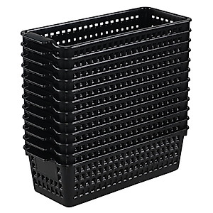 Hayixia Black Small Organizing Basket Bin, Slim Plastic Stroage Basket for Desktop, Set of 12