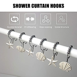 Starfish & Seashell Stainless Steel Rust Resistant Double Hooks Glide Shower Curtain Ring Hangs Holder for Bathroom Home Decor