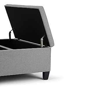 SIMPLIHOME Ellis 36 inch Wide Contemporary Square Coffee Table Storage Ottoman in Dove Grey Linen Look Fabric, Assembled, For the Living Room and Bedroom