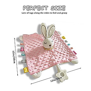 Upalupa Bunny Lovey Blanket and Minky Dot Fabric Tags Security Blanket, Pink