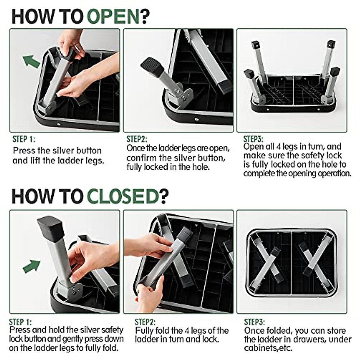 Topfun Step Stool, Hold up to 350lbs, 16x12in Large Platform Sturdy Folding Step Stools, 1-Step Steel Ladder, Portable Non-Slip Step Stools for Kids Adults Seniors at Indoor Outdoor (9 inch, Grey)