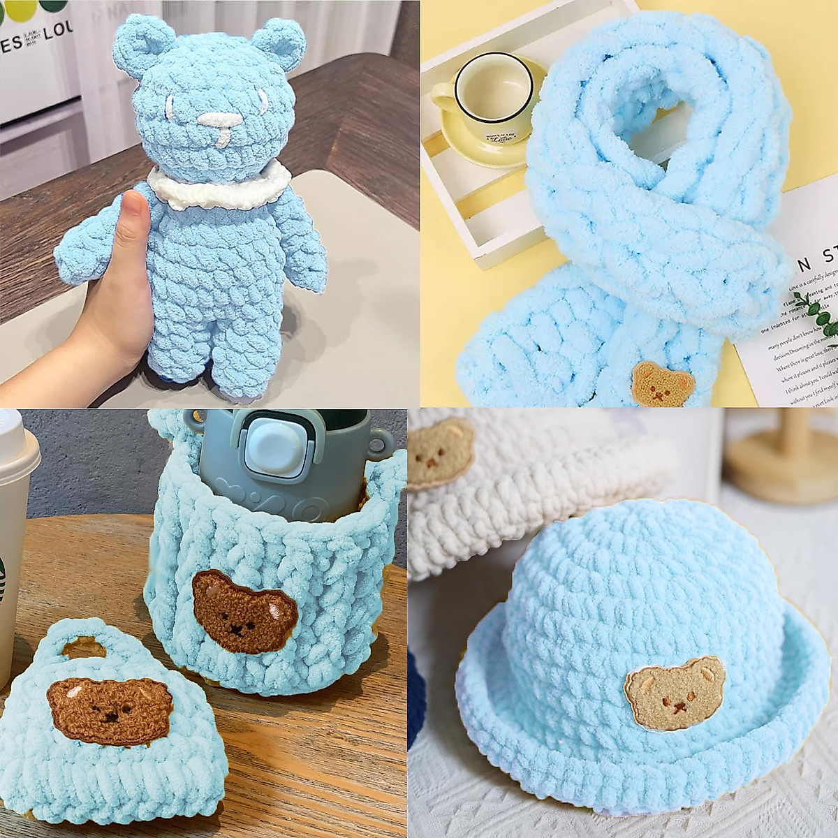 Chenille Chunky Yarn Arm Knitting Thick Bulky DIY for Knit Blanket Cushion Bed Sofa Home Decor (Light Blue, 2-Pack, 0.5kg/1.1 lb, 48 Yards)