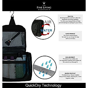 The Fine Living Co. Portable Hanging Shower Caddy Organizer Bag, Quick Dry Mesh Shower Caddy Tote Bag Pouch with Metal Hook for Bathroom College Dorm Camp Gym Camping Toiletry Bath (12”x3”x8”)