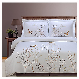 BLUENILEMILLS Swallow Embroidered Duvet Cover Set, Long-Staple Cotton, Full/Queen, Medium Blue
