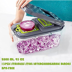 Chopper Vegetable Cutter 22-in-1, Mandoline Slicer with 13 Blades, with Container | Cutter | Egg Slicer | Cheese Grater | Veggie Dicer | Onion Mincer Chopper (GREEN)