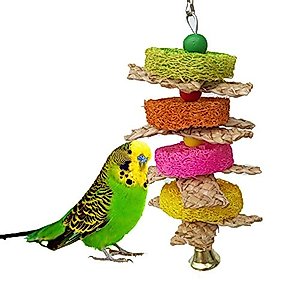 ELPAIOS Parrot Toy Wooden Beads Maize Peel Loofah Bell Parrot Molar Chew Bite Hanging Birds Pet Toy Pet Bird Toy, Cage Decor Random Color