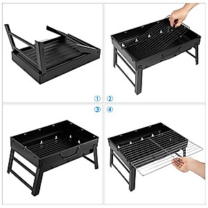 Uten Charcoal Grill, BBQ Grill Folding Portable Lightweight smoker Grill, Barbecue Grill Small desk Tabletop Outdoor Grill for Camping Picnics Garden Beach Party 17''x11.6''x 2.6''