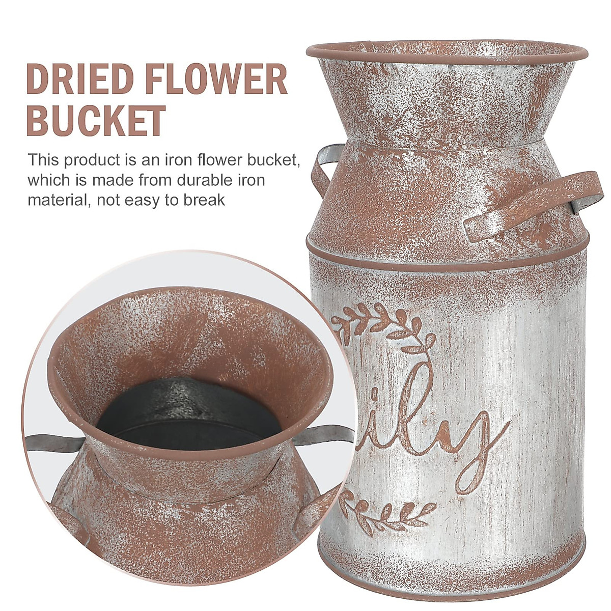 YARDWE Rustic Metal Flower Vase Farmhouse Vase Galvanized Milk Jug Flower Vase Decorative Planter Buckets for Home Garden Decor Brown