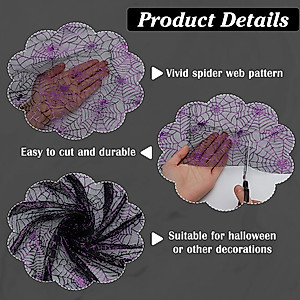 FINGERINSPIRE Halloween Purple Spider Web Fabric 39.4x59 inch Black Spiderweb Net Fabric Halloween Witch Crafts Costume Veil Hat Dressmaking Stretch Fabric for Halloween Party Decoration