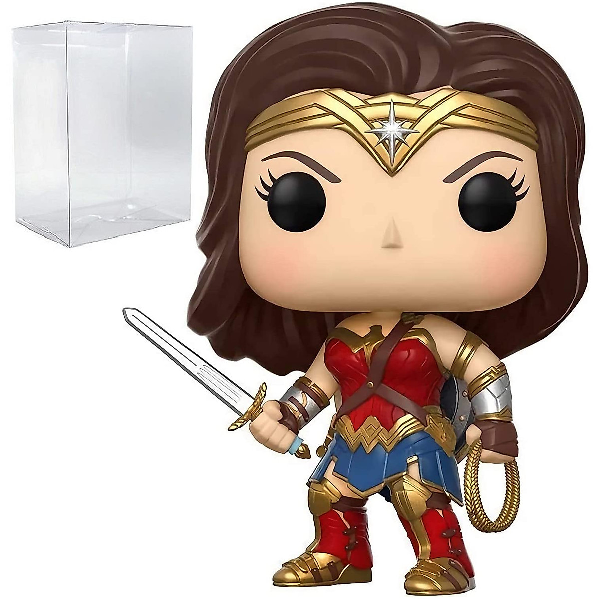 POP Justice League Movie - Wonder Woman Funko Vinyl Figure (Bundled with Compatible Box Protector Case), Multicolored, 3.75 inches