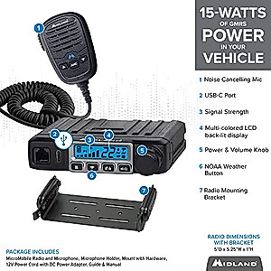Midland – MXT115AGVP3 - 15 Watt GMRS MicroMobile Two Way Radio - Off Roading Outdoor Farm Radio - Extended Range 3dB gain Ghost Antenna, Antenna Cable, Mounting Bracket - Farm Tractor Bundle
