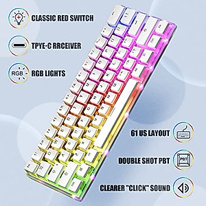 MIHIYIRY US Layout 60% Hot Swappable Mechanical Keyboard, RGB Backlit 61 Anti-ghosting Keys USB Wired Computer Keyboard Quick-Response Ergonomic Keyboard Suitable for Office and Games(Red Switch)