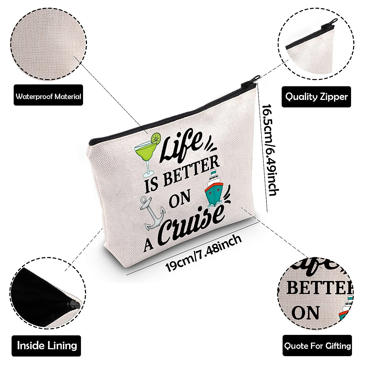 ZJXHPO Cruise Vacation Cosmetic Bag Life Is Better On A Cruise Makeup Bag With Zipper Summer Vacation Travel Case Beach Life Gift (Cruise)