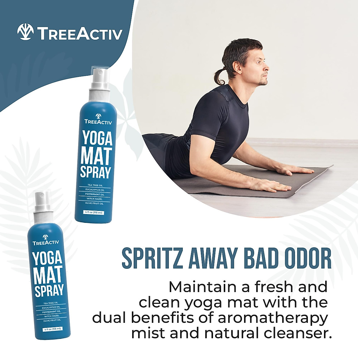 TreeActiv Yoga Mat Cleaner Spray, 4 fl oz, Cleaning Spray for Yoga Accessories, All Purpose Mat Spray for Gym Equipment, Workout Mat Spray With Tea Tree Oil, Yoga Mat Spray Cleaner, with 2000 Sprays