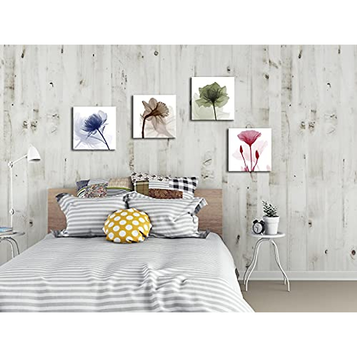 Wieco Art 4-Panel Canvas Print Flickering Flowers Modern Canvas Wall Art, 12 by 12-Inch