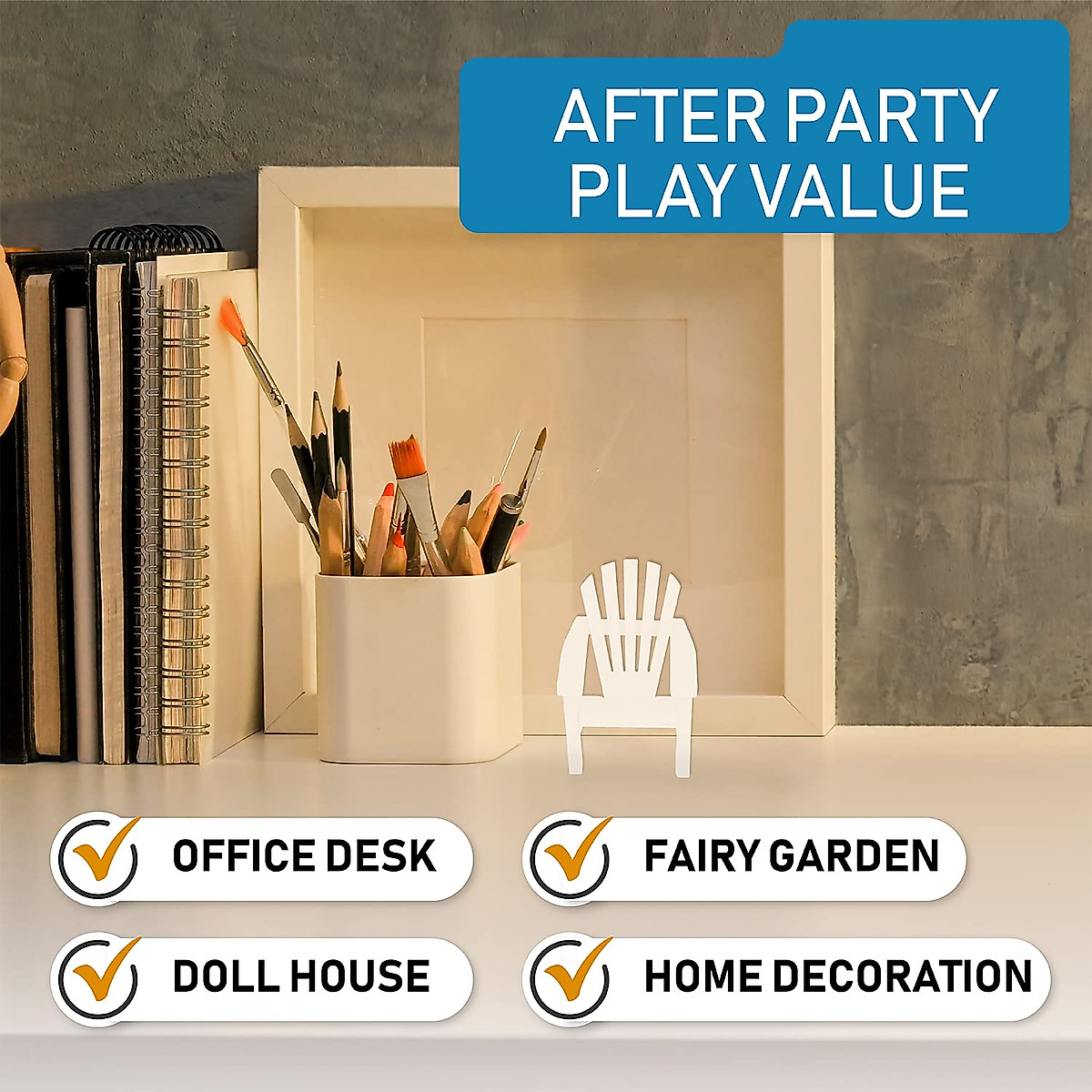 Wood Adirondack Miniature Chair - Wedding Cake Topper Mini Doll Furniture Top Decoration Favor Beach Theme, Great for Dollhouse (White, 4 Pack)