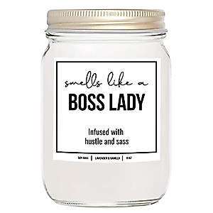 YouNique Designs Boss Lady Candle, 8 Ounces, Boss Lady Candles for Women, Boss Candle, Boss Bade, White All Natural Soy Vegan Aromatherapy Candles for Home Scented (Lavender & Vanilla)
